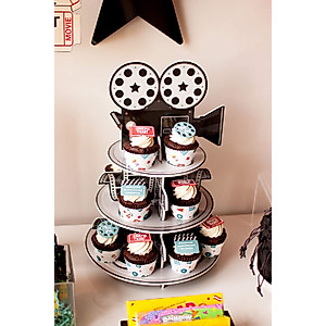 Qidiwin 3 Tier Cupcake Foam Stand with Movie Reel Design for Party Decorations , Movie Reel Cupcake Stand