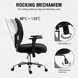 Big and Tall Office Chair 600lbs, Ergonomic Mesh Chair, Computer Executive Heavy Duty Desk Chair with 4D Armrests, Wide Thick Soft Seat, Adjustable Lumbar Support and Tilt-Black