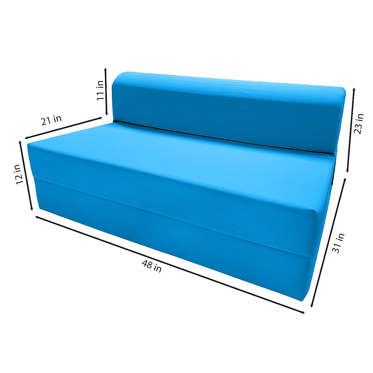 D&D Futon Furniture Sleeper Chair Folding Foam Bed, Studio Guest Sofa Mattress, 72 x 48 x 6 in Thick, Turquoise