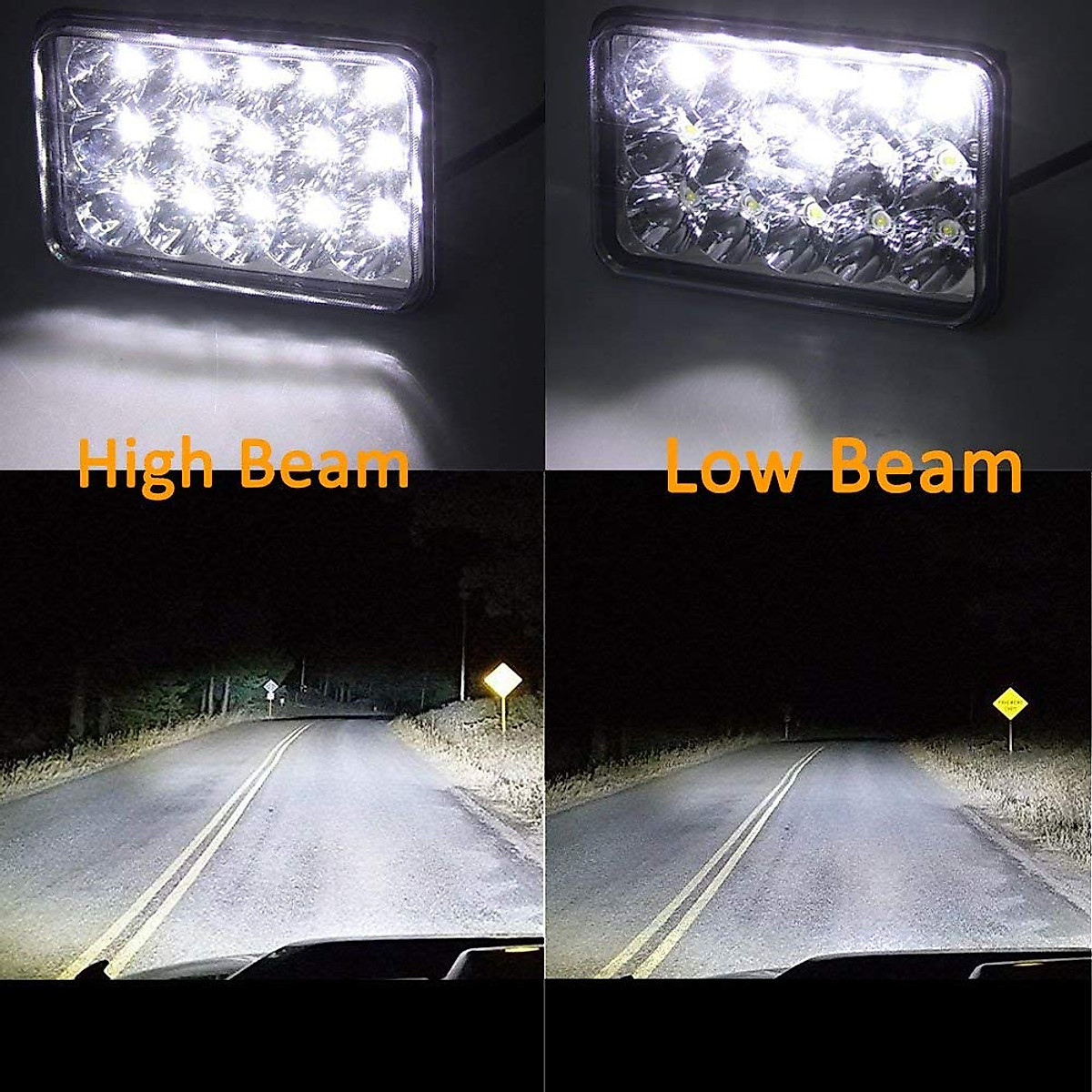 Dot Approved 4x6 Inch LED Headlights Hi/Lo Sealed Beam Replace Projector Rectangular H4651 H4652 H4656 H6545 Headlamp Peterbil KW Kenworth Freightinger Ford Probe Chevy Oldsmobile Cutlass 4PCS