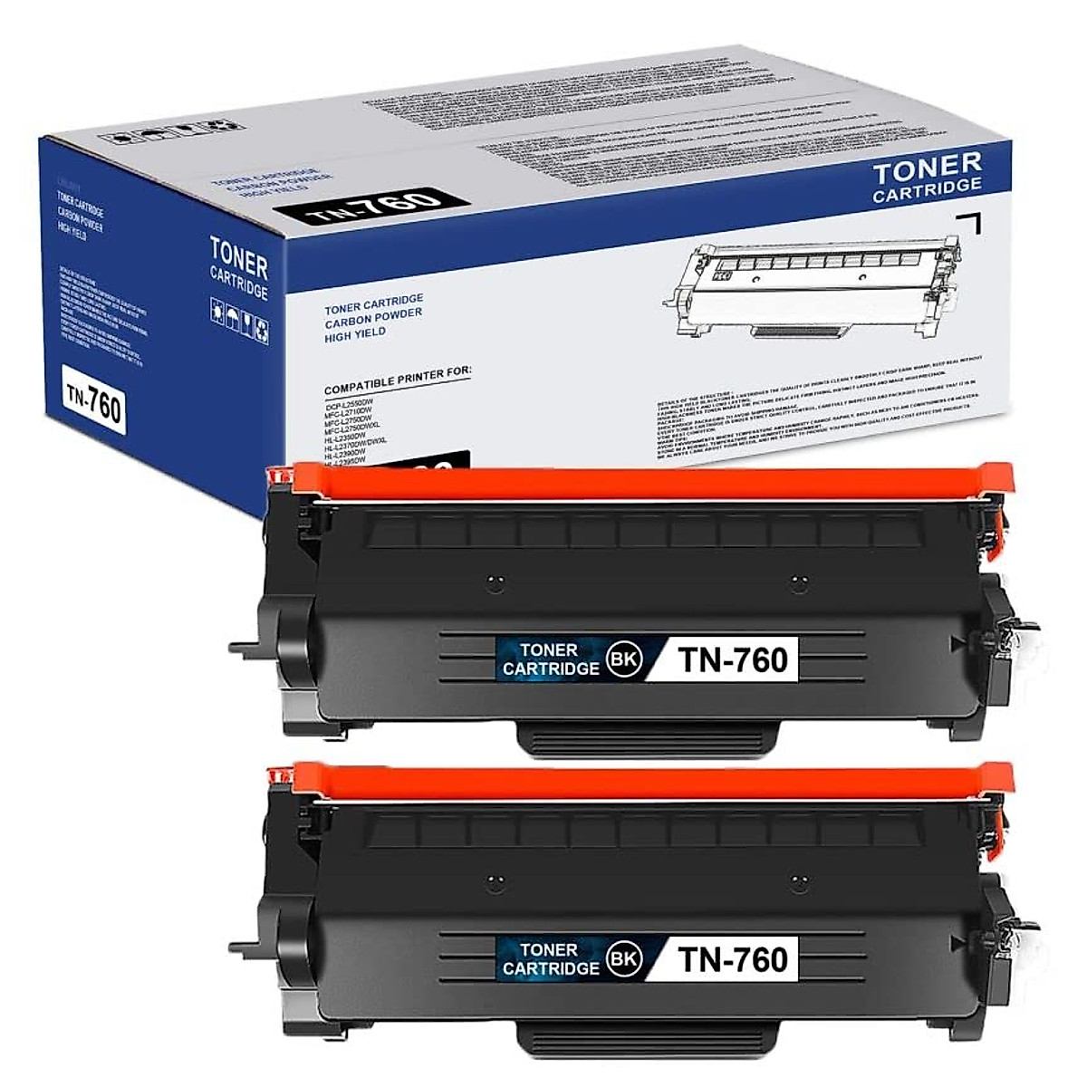LVELIMIT TN730 TN760 Toner Cartridge Compatible Replacement for Brother TN760 TN-760 TN 760 TN-730 for HL-L2395DW MFC-L2710DW HL-L2350DW MFC-L2750DW DCP-L2550DW Printer (2 Pack, TN-760)