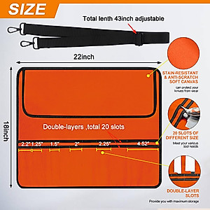 QIQU Orange Chef Knife Bag With 20 Slots Cutlery Knives Holders Protectors, Home Kitchen Travel Cooking Tools, Portable Canvas Knife Roll Storage Bag Chef Case for Camping or Working