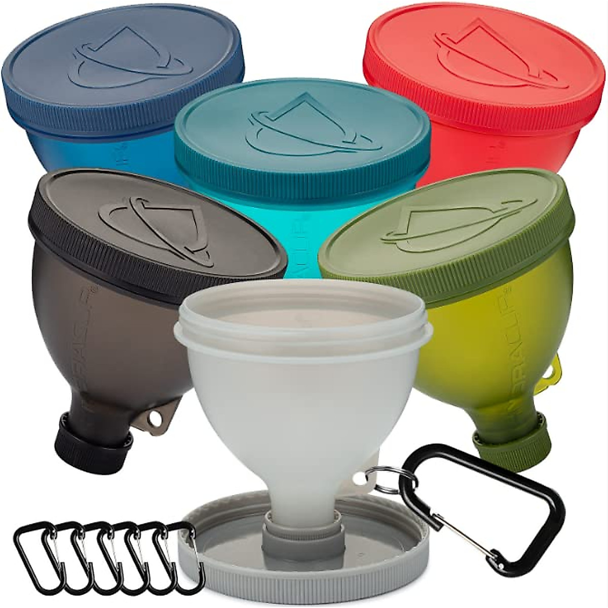 ProStand [6 Pack] - Funnels w/Stand for Filling Water Bottles with Protein Powder, Supplement Container Set to Go or Kitchen Use, Keychain for Shaker Cup