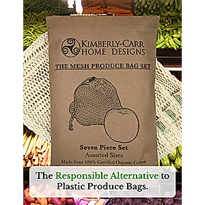 ZERO WASTE ORGANIC COTTON MESH REUSABLE PRODUCE BAG SET | Premium Washable Bags for Fresh Fruits & Vegetables | Compostable, Biodegradable | Sustainable Alternative to Plastic Bags | 4 Sizes | 7 Bags