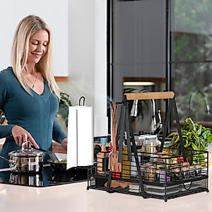 Grill Caddy for Outdoor Grill, Picnic Caddy and Grill Utensil Caddy, Condiment Caddy, BBQ Caddy with Drawer, Adjustable Compartment Storage, Quick Assemble Grill Accessories Storage