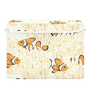 Cute Fish Storage Basket 16.5x12.6x11.8 In Collapsible Fabric Storage Cubes Organizer Large Storage Bin with Lids and Handles for Shelves Bedroom Closet Office