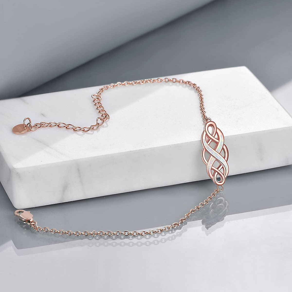 YFN Rose Opal Bracelets Irish Celtic Knot Jewelry Sterling Silver Infinity Love Adjustable Bracelet for Women (Pink)