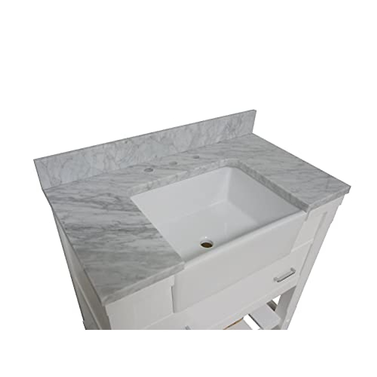 Charlotte 36-inch Farmhouse Bathroom Vanity (Carrara/White): Includes White Cabinet with Authentic Italian Carrara Marble Countertop and White Ceramic Apron Sink