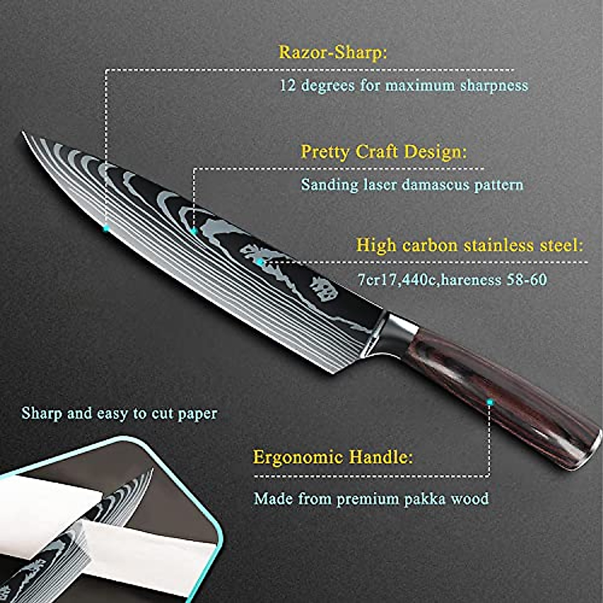 ZENG Kitchen Knife Set 10 PCS, Kitchen Knife Set without Block, Japanese Knife Set Stainless Steel, Chef knife set Professional, Pakkawood Handle, Sharp Knife Set for Vegetable Meat Fruit