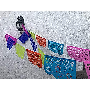 Mexican Papel Picado Banner (5 Count) Mexican Fiesta Decorations 50 Paper Tissue Paper Panels of Vivid Color Flowers 65.5 Feet Total Length