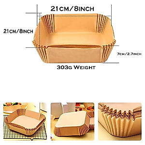 Air Fryer Disposable Liners Square - 8 Inch Air Fryer Disposable Baking Paper Roasting Microwave Food Grade Baking Fryer Disposable Paper 100 Pcs Disposable Plate Brown