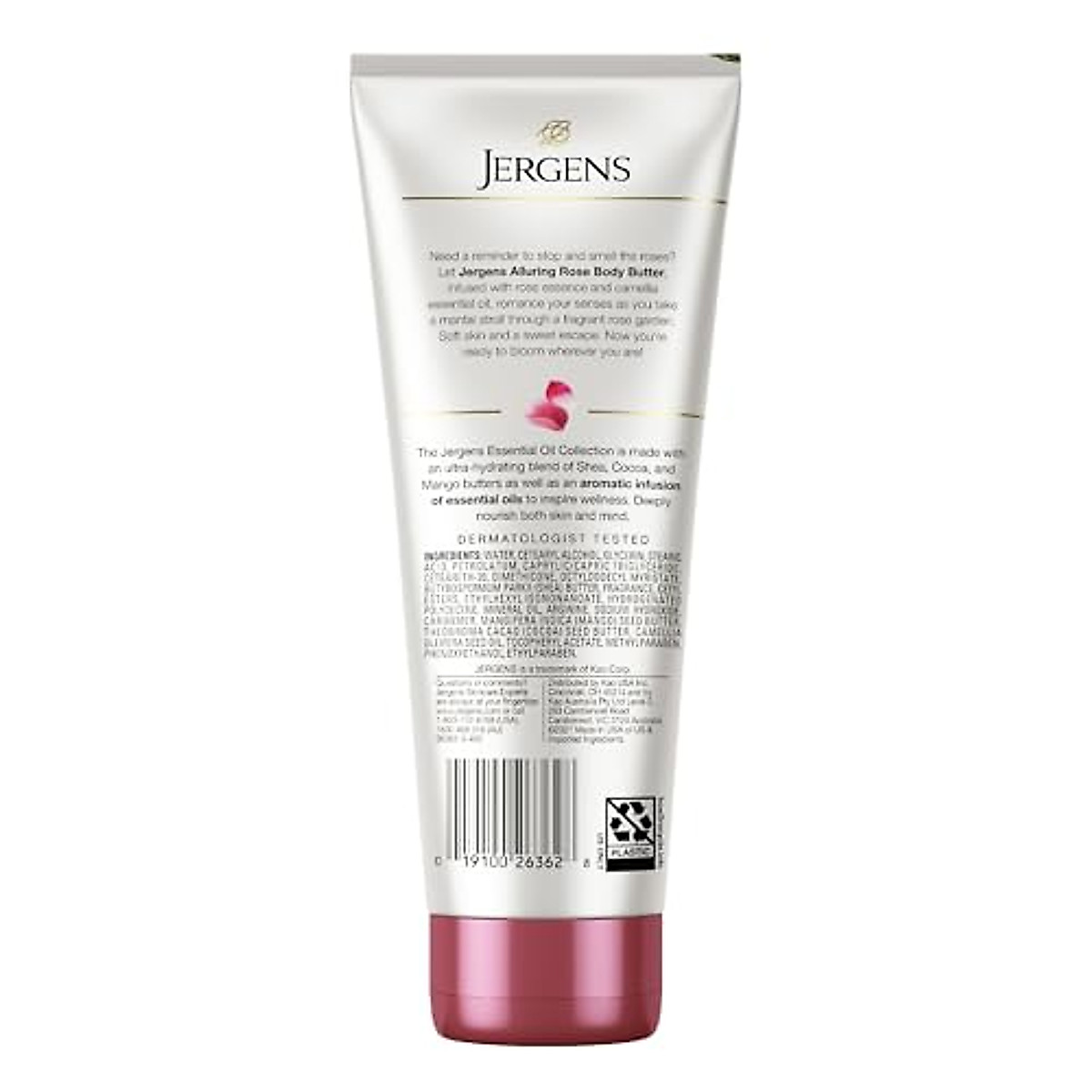 Jergens Rose Body Butter Lotion, Hand and Body Moisturizer with Camellia Essential Oil, for Indulgent Hydration, 7 oz