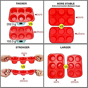Bongpuda Silicone Large Muffin Pan 2 Pack,6 Cup Large Silicone Cupcake Pan,Non-Stick Jumbo Muffin Pans,Food Grade Cupcake Molds,Perfect for Egg Muffin,Big Cupcake