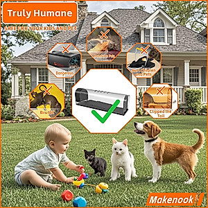 Makenook Humane Mouse Traps Indoor for Home, Large No Kill Live Rat Traps Outdoor, Reusable Chipmunk Trap, Catch and Release, Safe for Pets and Children, Easy to Set, 2 Pack