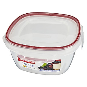 Rubbermaid Lock-Its Square Food Storage Container with Easy Find Lid, 14 Cup, Racer Red