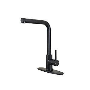 TRYWELL Kitchen Faucets with Pull Down Sprayer Stainless Steel Kitchen Sink Single Handle Utility Modern Black Kitchen Faucet and Deck Plate for Kitchen Bar Camper RV E-64-BK