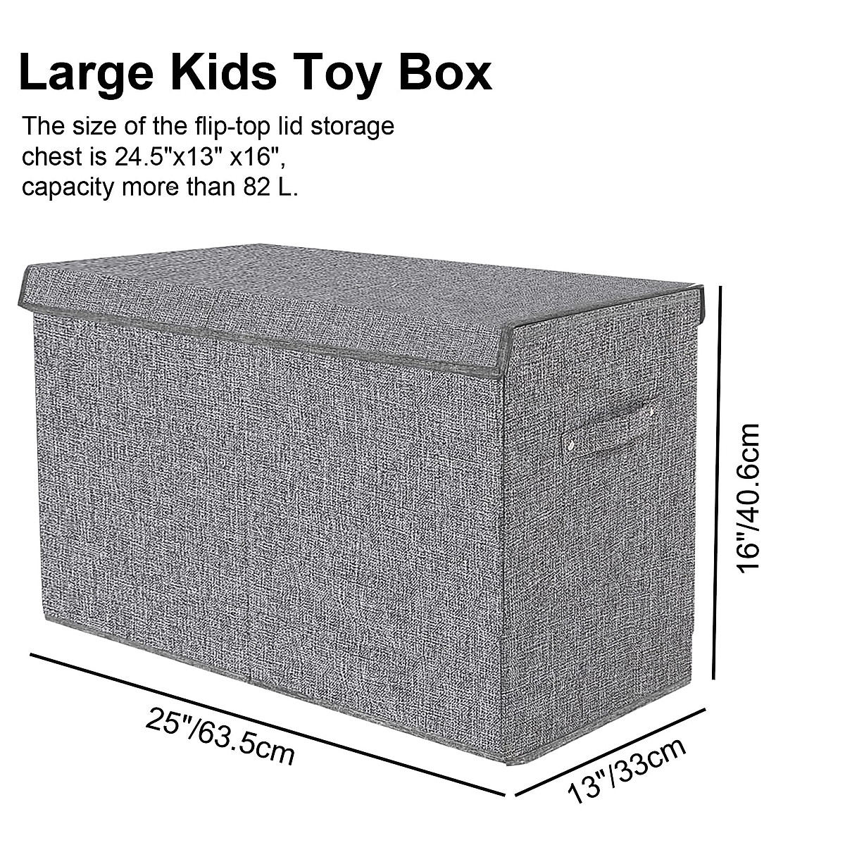 VERONLY Large Toy Box Chest Storage with Lid - Collapsible Kids Toys Boxes Organizer Bins Baskets with Handles for Boys, Girls,Nursery,Playroom,Clothes,Blanket,Bedroom( Gray)