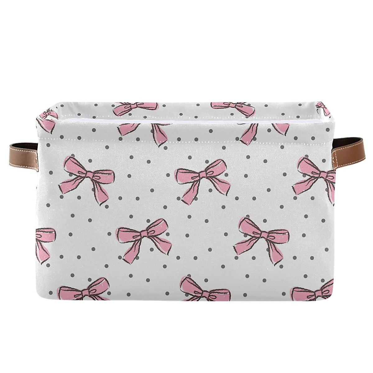 YETTASBIN Bow Pink Storage Basket 1pc, Large Collapsible Toys Clothes Organizer, Long-Lasting Canvas Storage Bin with Handle for Shelves Closet Laundry Home Office Decor