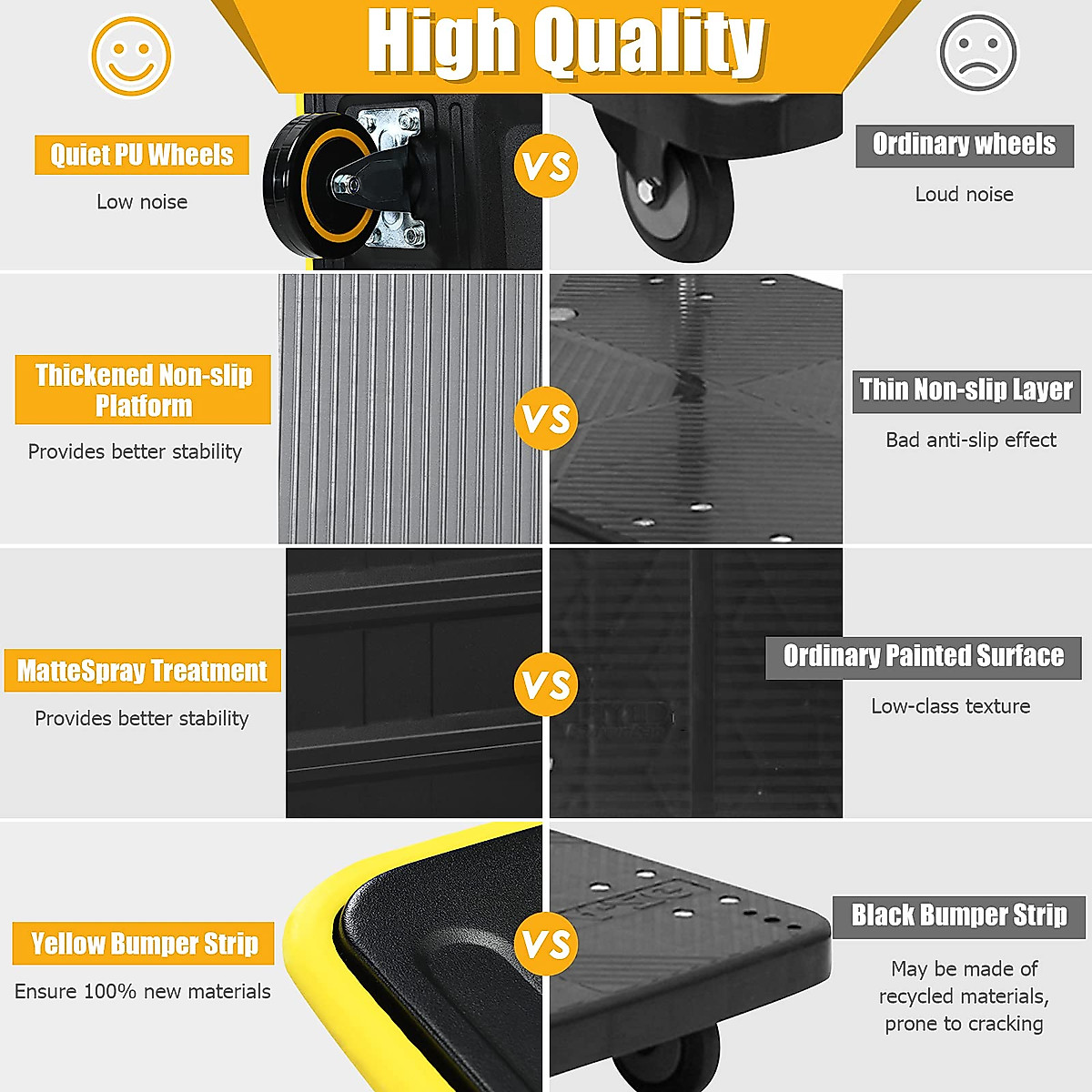 Goplus Folding Platform Cart, 330LBS Rolling Flatbed Cart Hand Platform Truck Push Dolly for Loading, Yellow