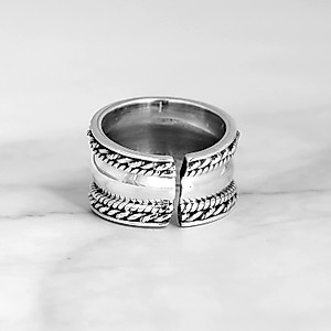 Boho-Magic 925 Sterling Silver Boho Rings for Women, Wide Band Thumb Ring, Adjustable (9)