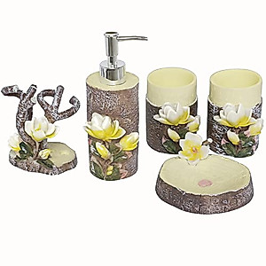LUANT Bathroom Decorative Accessary Set, Vanity Countertop Organizer Including Soap Dispenser, Tumblers, Jewelry Tray and Brush Holder Decorated with 3D Tree and Flower