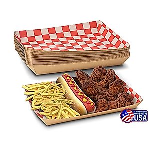 MT Products Red and White Kraft Checkerboard 10 inch School Lunch or Cafeteria Food Tray - Pack of 20 - Size: 10.5” x 7.5” x 1.5” inches Made in The USA