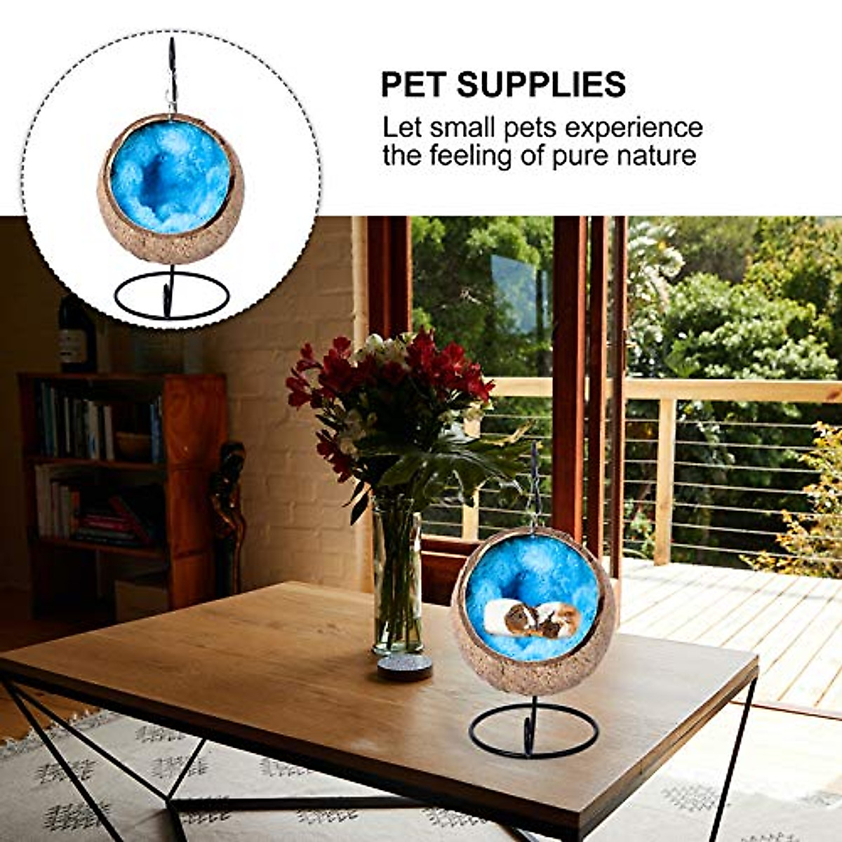 TEHAUX Natural Coconut Shell Bird Nest House Bed with Warm Pad for Parrot Parakeet Hamster Rat Mice Chinchilla Cage Toy Nesting Box