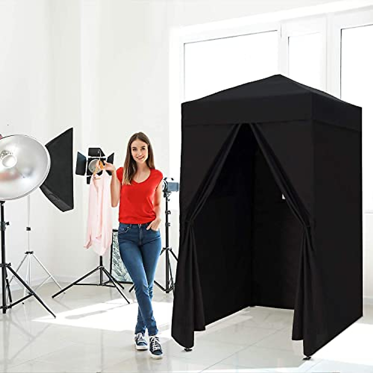 EAGLE PEAK Flex Ultra Compact 4x4 Pop-up Canopy, Sun Shelter, Changing Room, Portable Privacy Canopy Cabana for Pool, Fashion Photoshoots, or Camping, Black