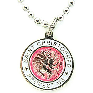 Baja Billy's St. Christopher Surf Medal Necklace Pendant, Protector of Travel fu-wh Fuchsia-White Small