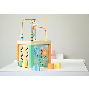 Small Foot Wooden Toys Pastel Activity Cube-Montessori Wooden Toys for Boys and Girls Ages 12+ Months-Perfect for Birthdays and Holidays, Multi