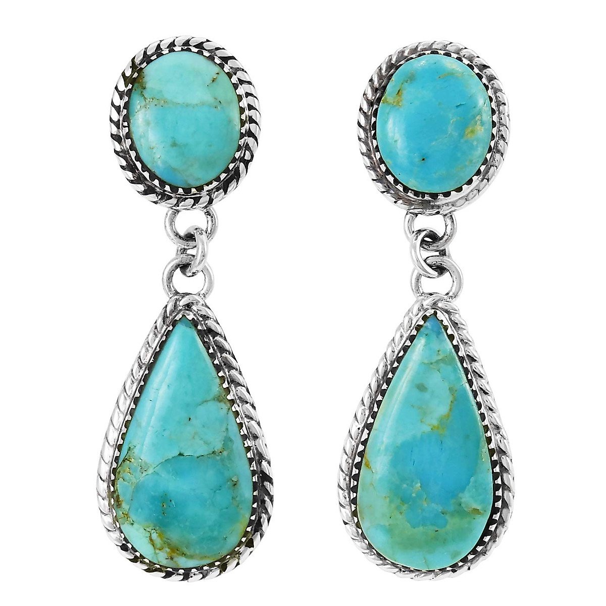 Turquoise Earrings Sterling Silver 925 Genuine Turquoise Jewelry (Select style) (Big & Bold)