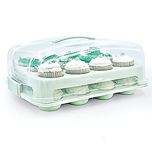 Top Shelf Elements Cupcake Carrier, Fashionable Green Cupcake Holder Carries 24 Standard-Size Cupcakes, Durable Muffin Traveler Two Tier Stand and Reusable Cupcake Box
