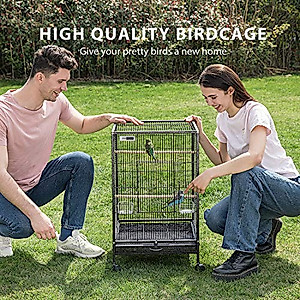 VIVOHOME 54 Inch Wrought Iron Large Bird Cage with Rolling Stand with 30 Inch Height Wrought Iron Bird Cage with Rolling Stand