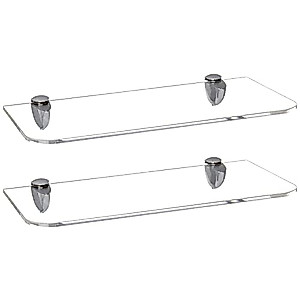 Jusalpha 2 Pack of Acrylic Glass Wall Mounted Floating Shelves with Metal Adjustable Shelf Bracket Wall Mount, 03 (12'' X 6'')
