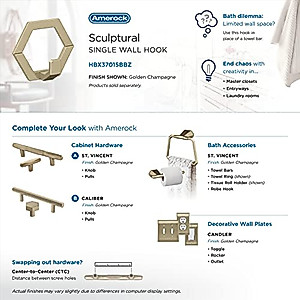 Amerock HBX37015BBZ | Prismo Single Prong Decorative Wall Hook | Golden Champagne Hook for Coats, Hats, Backpacks, Bags | Hooks for Bathroom, Bedroom, Closet, Entryway, Laundry Room, Office