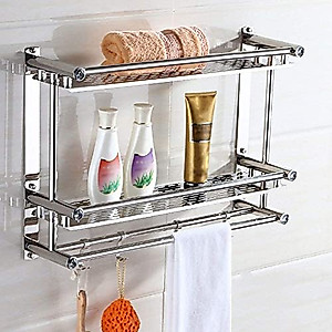 Generic Towel Rack Wall Mounted,Bathroom Wall Mounted Bath Shelf 304 Stainless Steel Storage Holders Multifunctional Rack Kitchen Holder with Hooks Hanging Washbasin Washroom Organiser