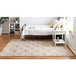 Unique Loom Glam Collection Geometric, Floral, Metallics, Modern, Chic Area Rug, 8 ft x 10 ft, White/Gold
