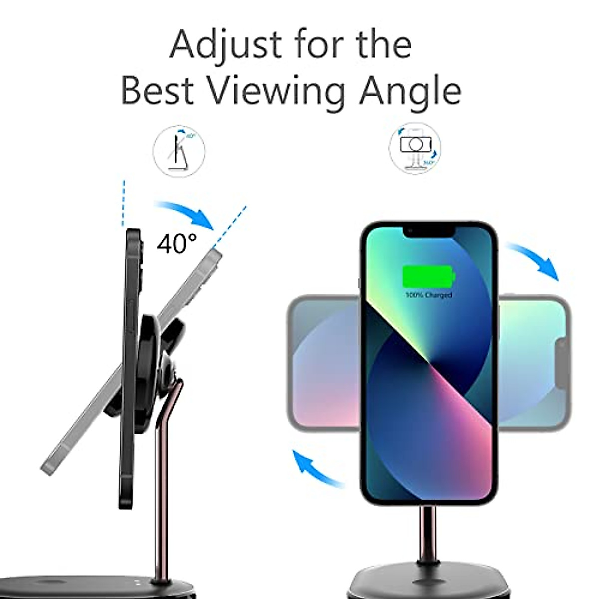 SSA Magnetic Wireless Charging Stand, 3-in-1 Magnetic Stand Lite with 5ft USB-C Cable, Mag-Safe Charger Stand for iPhone 14 12 13 Pro/Max/Mini, AirPods, Apple Watch (with AC Adapter)