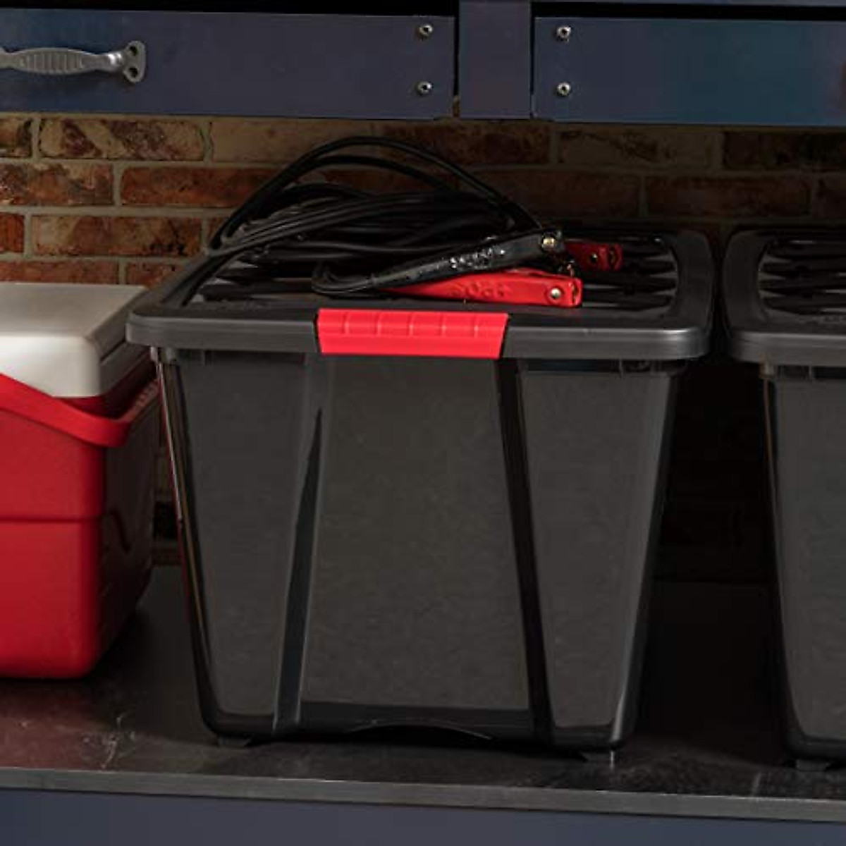 IRIS USA 53 Qt. Plastic Storage Container Bin with Secure Lid and Latching Buckles, 6 pack - Black, Durable Stackable Nestable Organizing Tote Tub Box Sports General Organization Garage Large