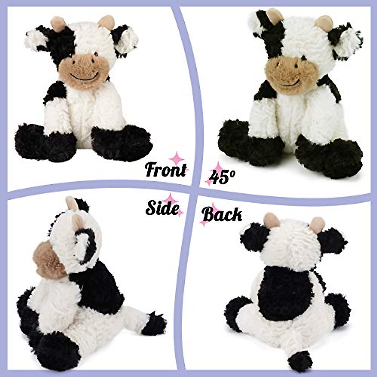 Hopearl Adorable Plush Cow Toy Floppy Dairy Cattle Soft Stuffed Animal Cute Birthday for Boys Girls Kids Toddlers, 9''