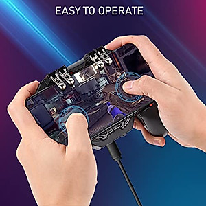 TEESSO PUBG Gaming Controller, Gaming Triggers, Mobile Phone Cooler, 6 Fingers Shooting Triggers with Cooling fan, Semiconductor Radiators, Joystick for iPhone,compatible with Call of Duty, Fortnite