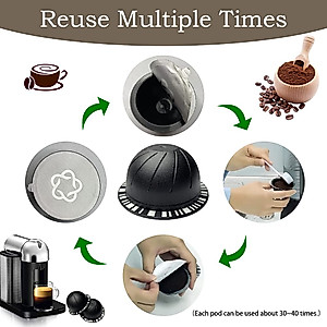 5pcs Reusable Coffee Pods for Nespresso VertuoLine, Refillable Coffee Capsules for Vertuo, Refill Coffee Pod for Nespresso Machine with 5pcs Aluminum Foil Lids (5pcs Black (230 ml))