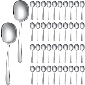 Uiifan 24 Pieces Serving Spoons Bulk 8.3 Inches Party Serving Spoons for Buffet Stainless Steel Serving Spoon Banquet Serving Utensils Spoons for Cooking Catering Food Kitchen, Silver, 8.3 x 2.4''