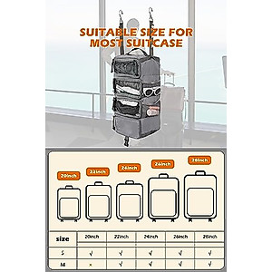 ELEZAY Hanging Packing Cubes with Compression Capability Portable 4-Shelf Closet for Travel Collapsible Space Saver Bag Clothes Organizer for Carry-on Luggage Suitcase Small_18*9 * 7 IN, Lightgrey