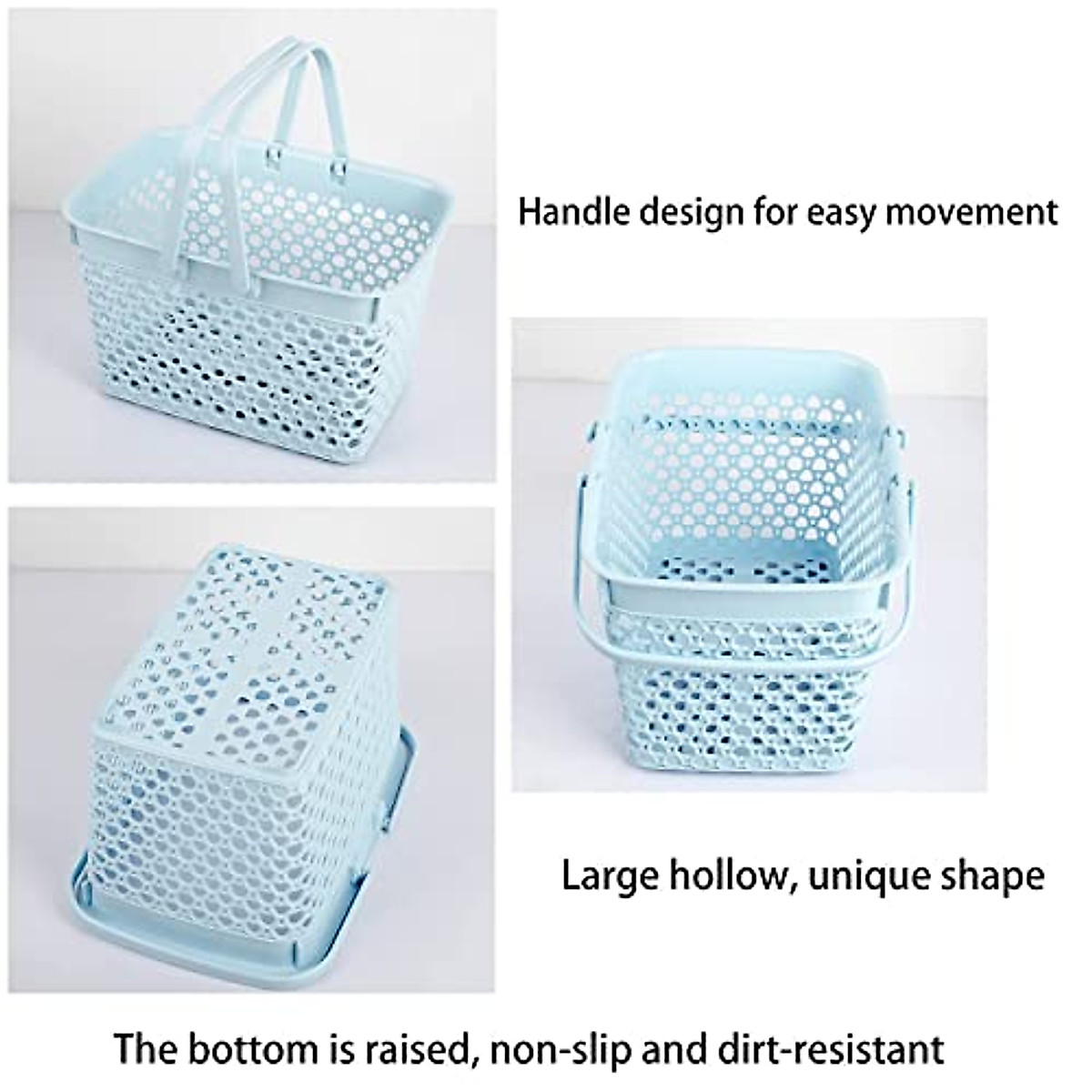 Anyoifax 2 Pack Portable Shower Caddy Tote, Plastic Storage Basket with Handle Bath Organizer Bin for Bathroom, Pantry, Kitchen, College Dorm, Set of 2, Blue & Pink