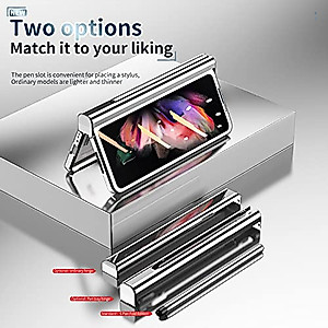 EAXER for Samsung Galaxy Z Fold 3 5G Case, Full Coverage Protection, with Screen Tempered Protector, Plating Hinge Protection Clear Case Cover with Stylus Pen (Silver)