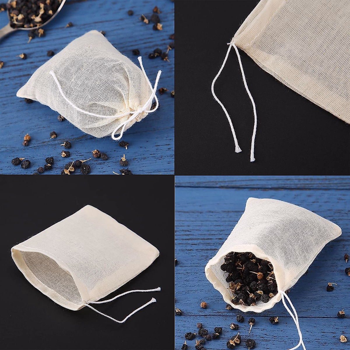 Cotton Drawstring Bags 100 Pieces, 3.94x3.15 Inches Unbleached Fabric Cloth Muslin Reusable Cotton Cheese Nut Milk Bags Tea Bags Spice Bags Muslin Bags with Drawstring for Spice, Tea, Coffee
