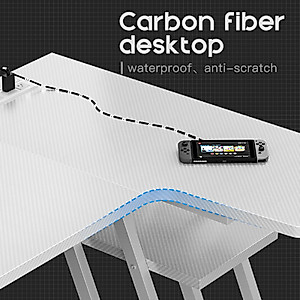 MOTPK Gaming Desk L Shaped, Small Corner Desk with Storage Shelf & Power Outlets, Computer Desk with Monitor Shelf, L Shaped Desk with Carbon Fiber Surface, Gamer Desk Gaming Table, White, 47 Inch