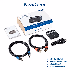 Cable Matters 48Gbps 2-Port 8K HDMI 2.1 Switch 4k 120hz / 8k 60hz, 2-Port 4k 120hz HDMI Switch 8K for PS5, Xbox Series X/S, Apple TV, Gaming Monitor, 4K / 8K TV and More