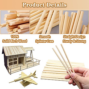 Wooden Dowel Rods, Unfinished Natural Wood Sticks 1/4 x 6 Inch Craft Dowel Rods for Crafts and DIYers 100pcs Hardwood Sticks Dowling Rods